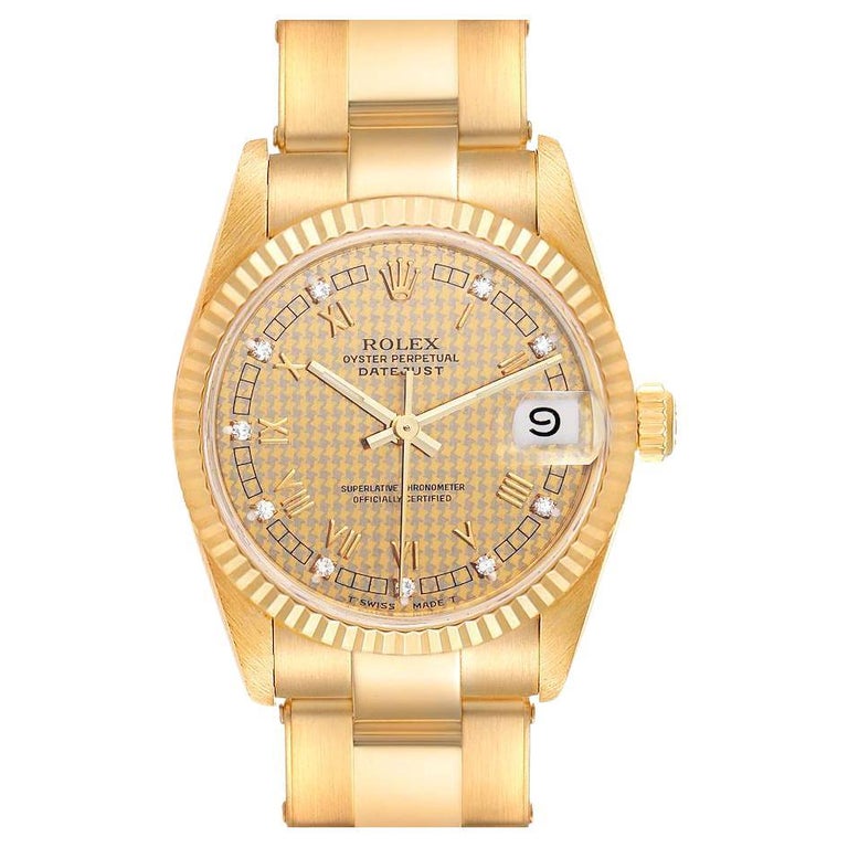 Rolex Datejust 31 Midsize 18K Yellow Gold Diamond Watch 68278 For Sale ...