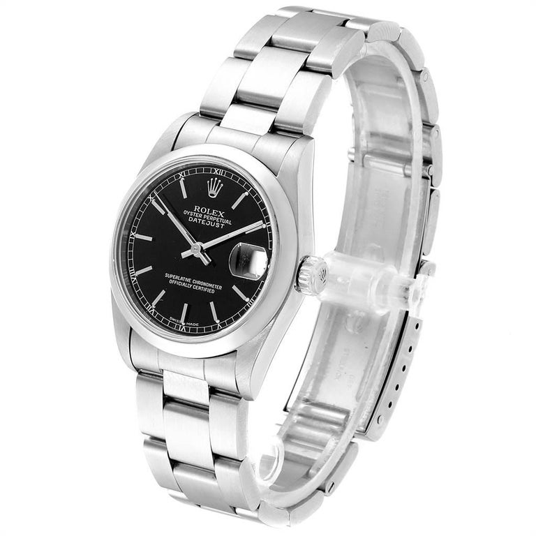 Rolex Datejust 31 Midsize Black Baton Dial Steel Ladies Watch 78240 For ...