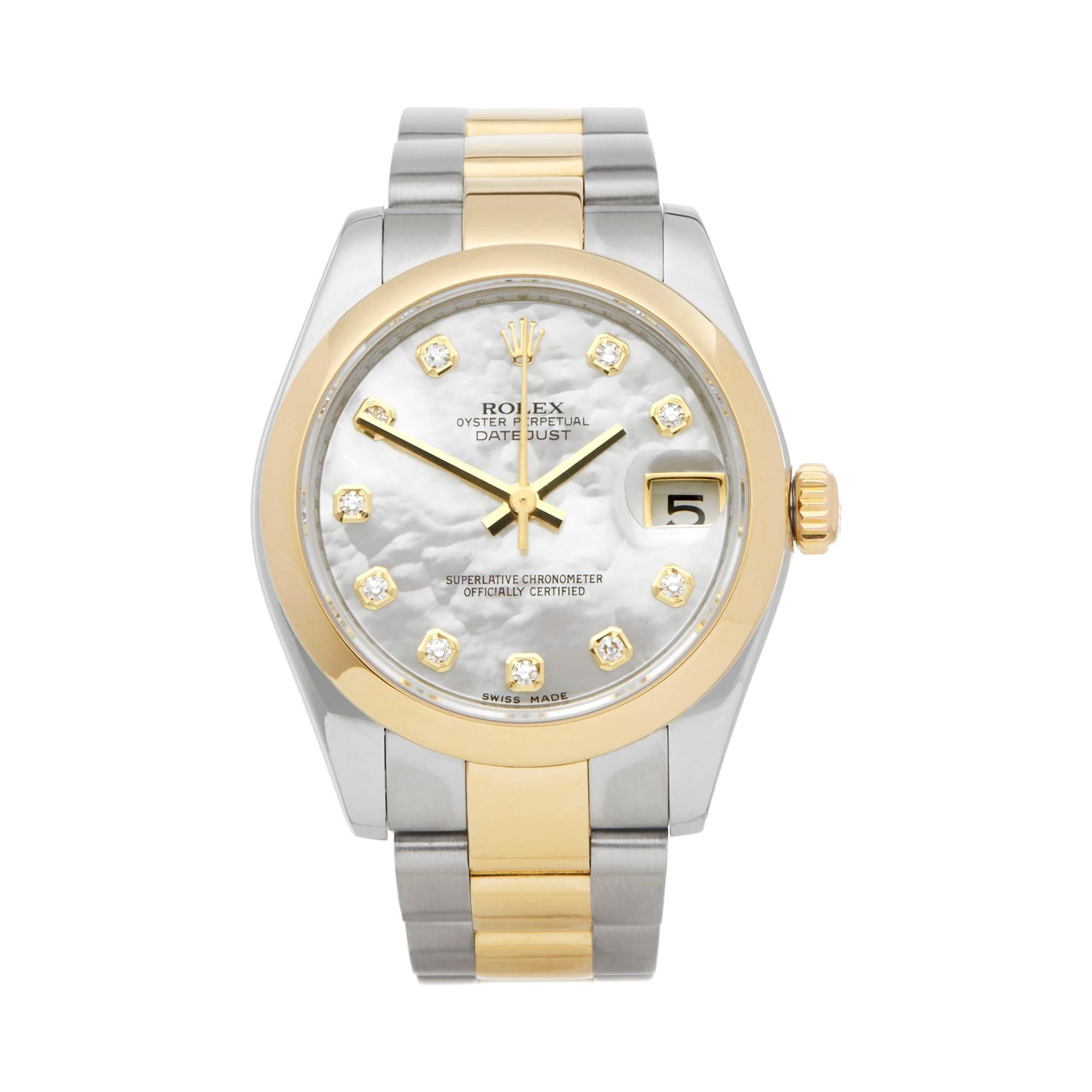Rolex Datejust 31 Mother of Pearl Diamond Stainless Steel and Yellow ...