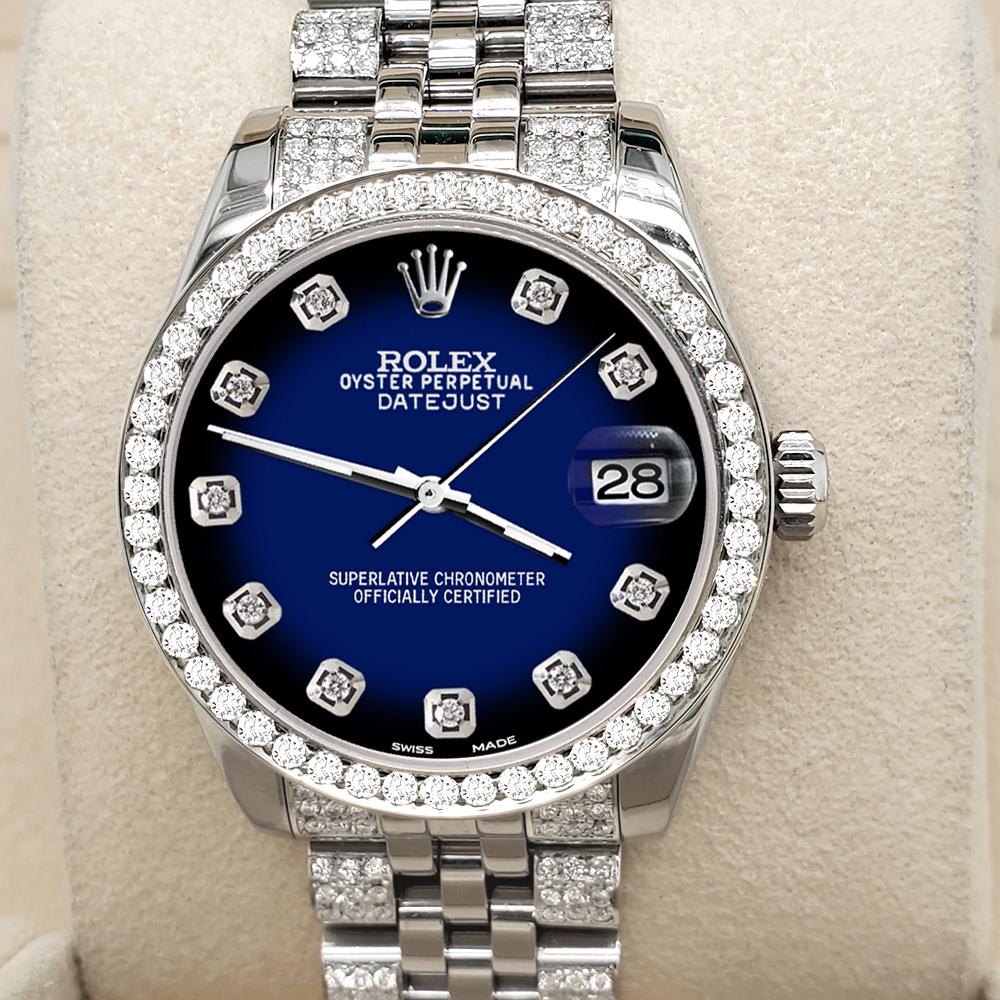Rolex Datejust 3.30 Carat Diamond Bezel/Bracelet/Blue Vignette Dial ...