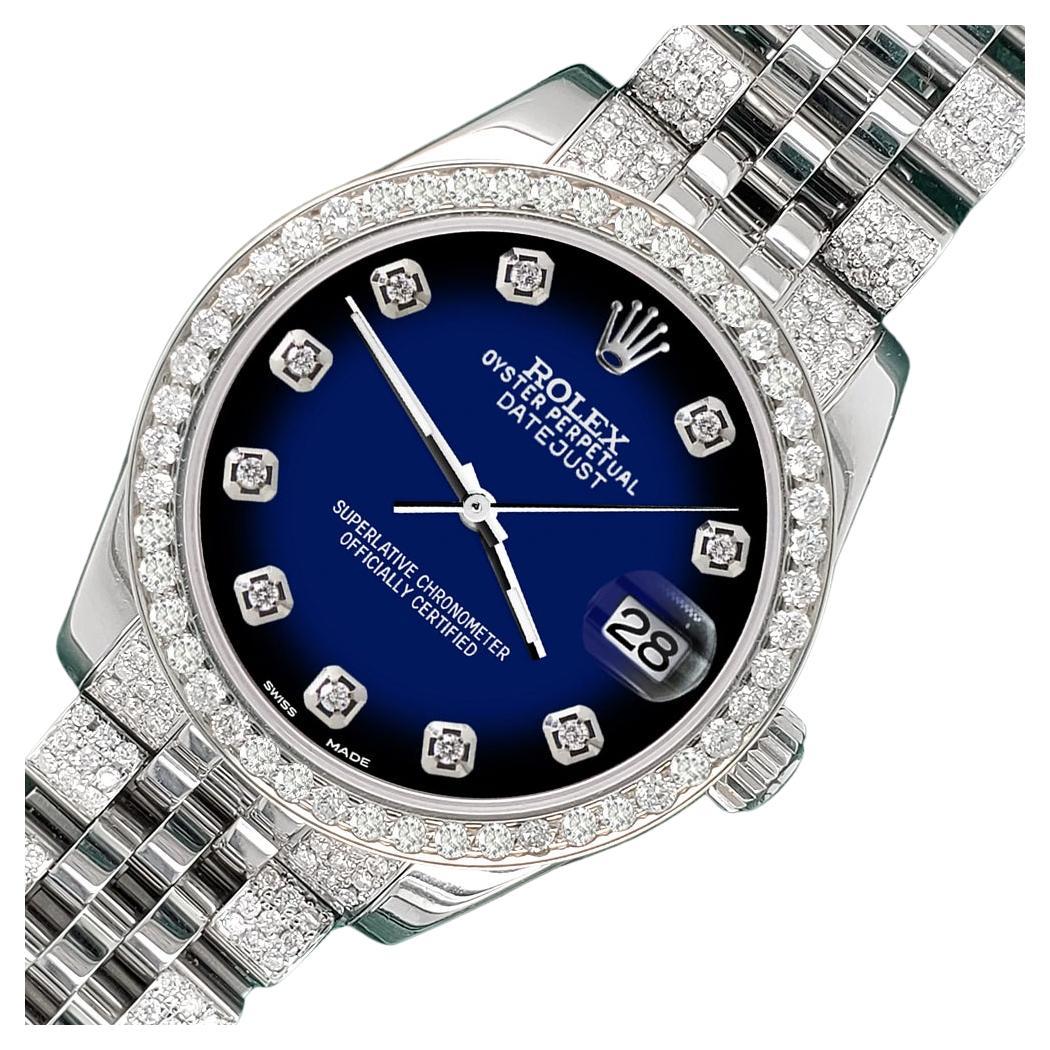 Rolex Datejust Custom Blue Vignette Diamond Dial Rubies on Bezel and ...