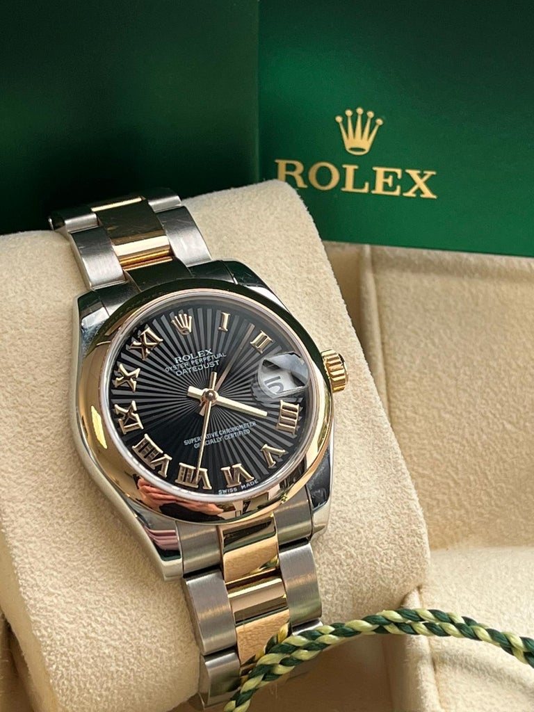 Rolex Datejust Midsize Sunbeam Black Dial Rose Gold Oyster Watch 178241 ...