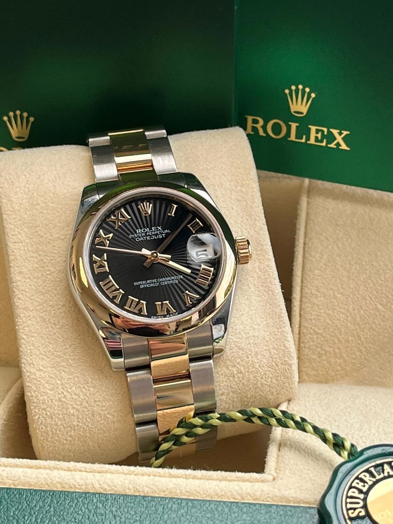 Rolex Datejust Midsize Sunbeam Black Dial Rose Gold Oyster Watch 178241 ...