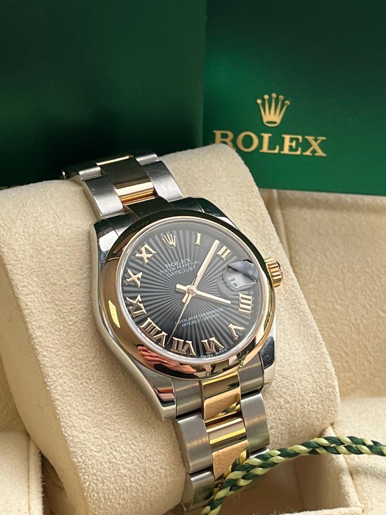 Rolex Datejust Midsize Sunbeam Black Dial Rose Gold Oyster Watch 178241 ...