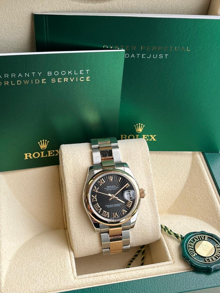 Rolex Datejust Midsize Sunbeam Black Dial Rose Gold Oyster Watch 178241 ...