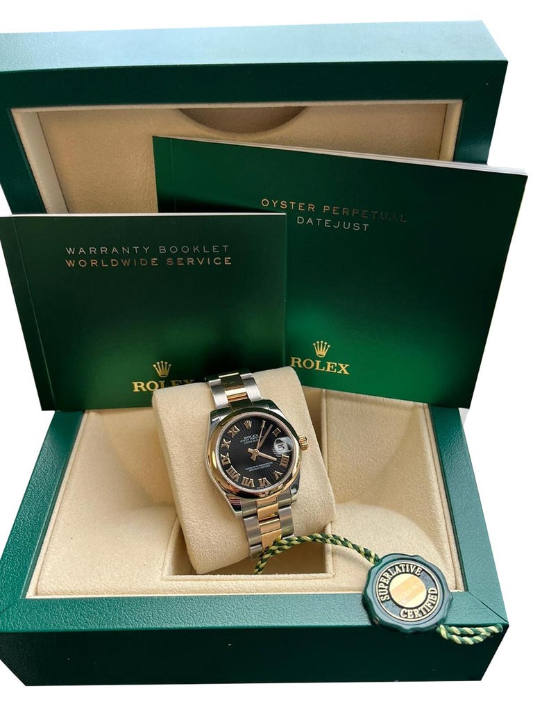 Rolex Datejust Midsize Sunbeam Black Dial Rose Gold Oyster Watch 178241 ...