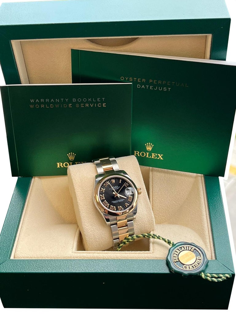 Rolex Datejust Midsize Sunbeam Black Dial Rose Gold Oyster Watch 178241 ...