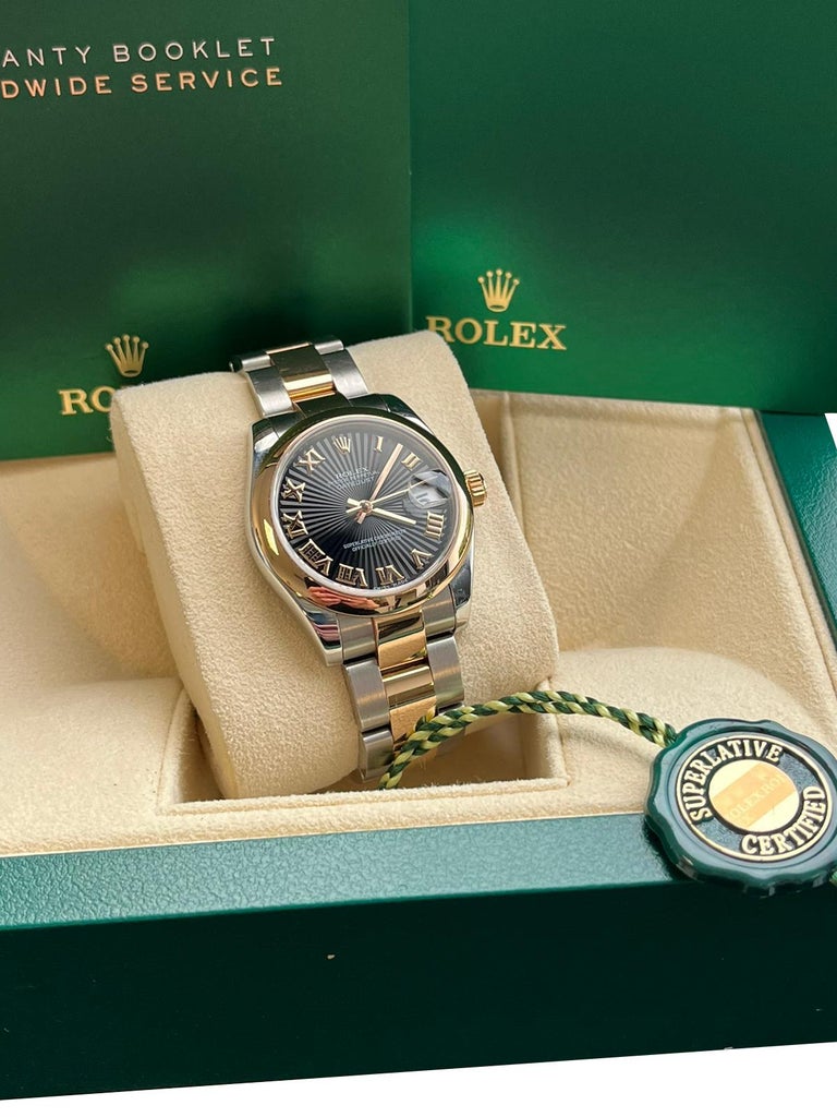 Rolex Datejust Midsize Sunbeam Black Dial Rose Gold Oyster Watch 178241 ...