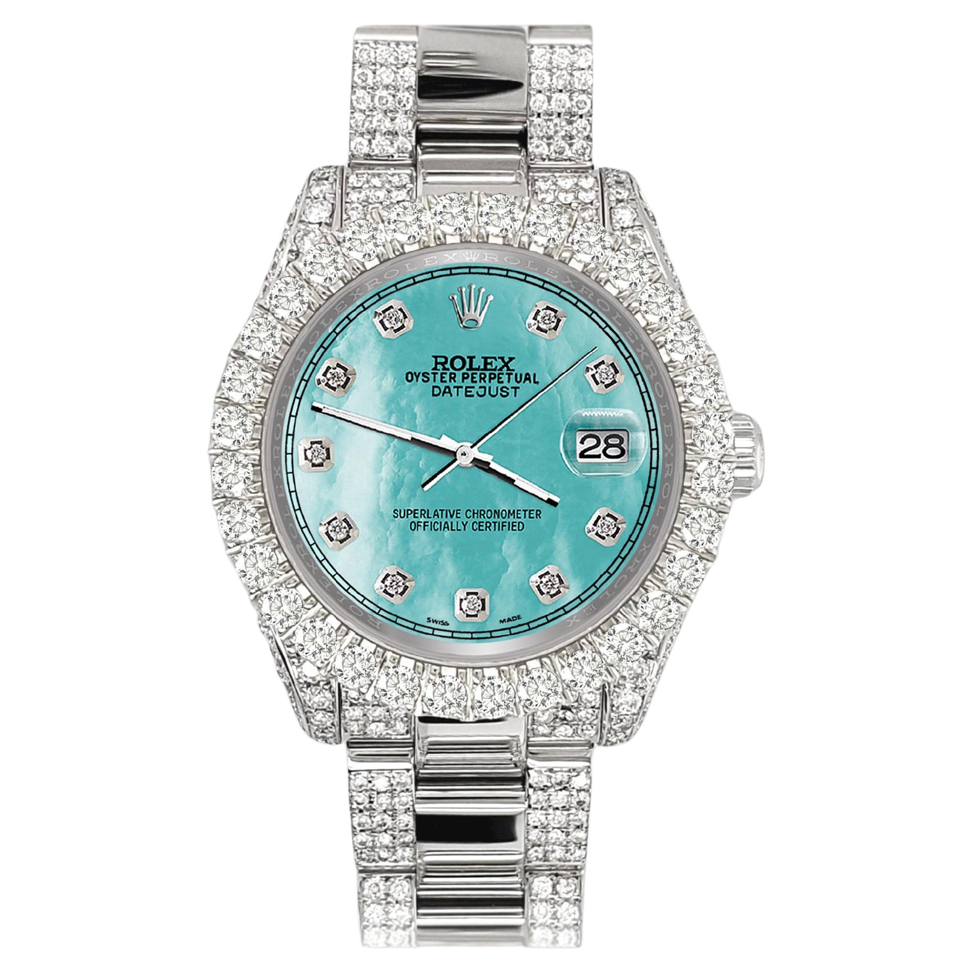 Rolex Datejust Pave 7.2 Carat Iced Diamond Royal Pink MOP Watch 178240 ...
