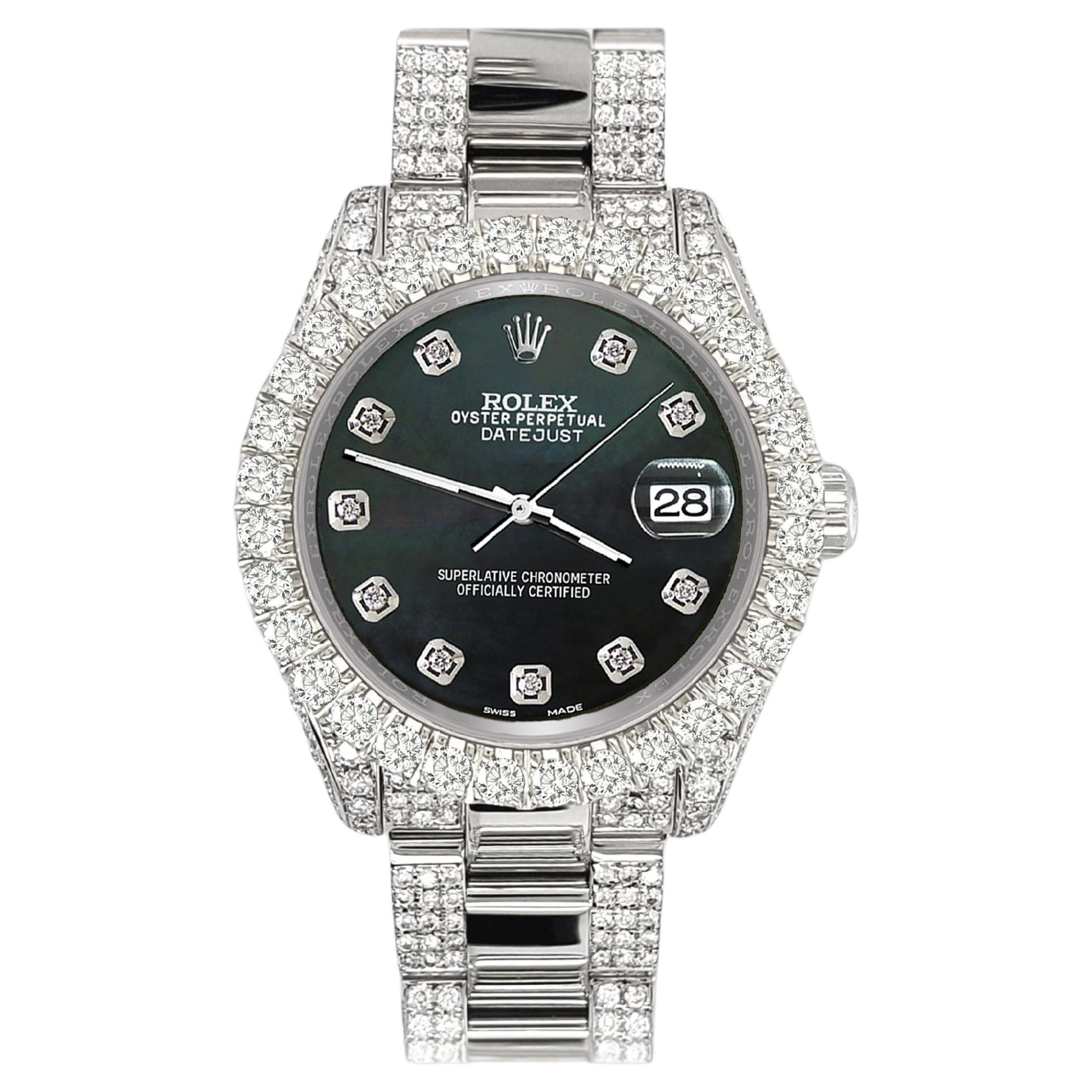 Rolex Datejust Pave 7.2 Carat Iced Diamond Royal Pink MOP Watch 178240 ...
