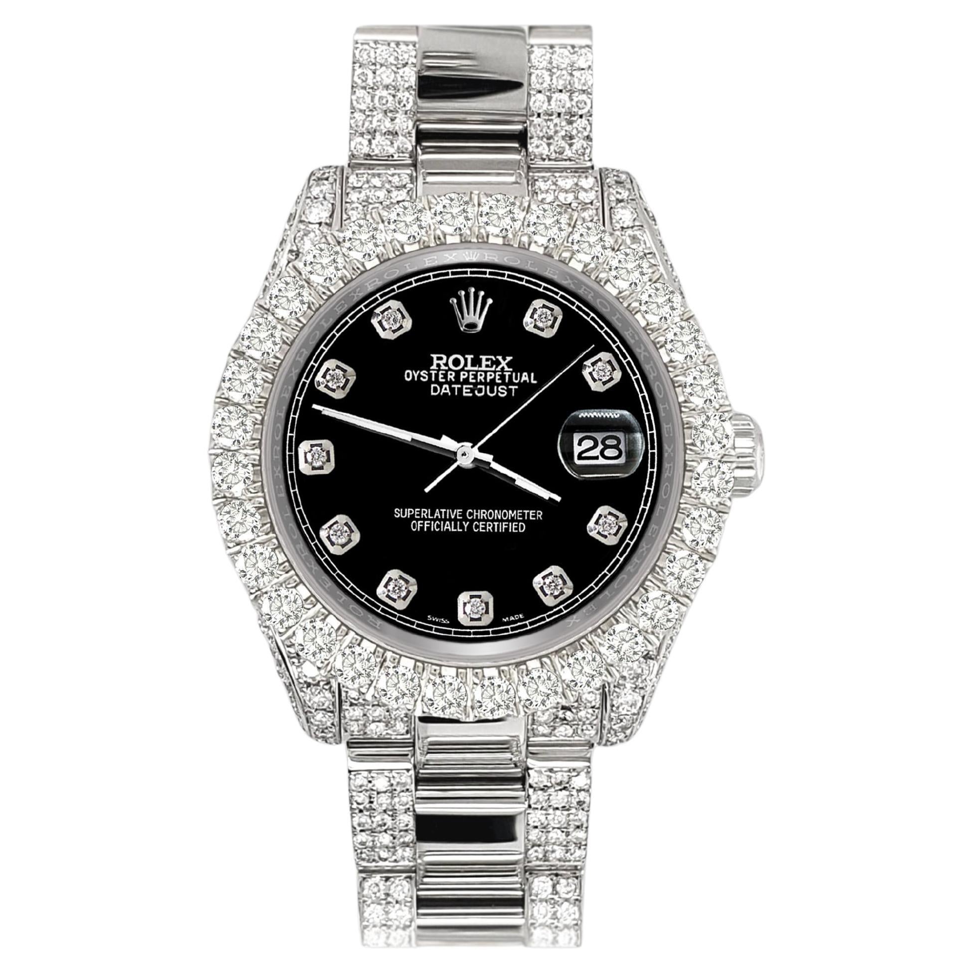 Rolex Datejust Pave 7.2ct Iced Diamond Ice Blue Dial Oyster Watch ...