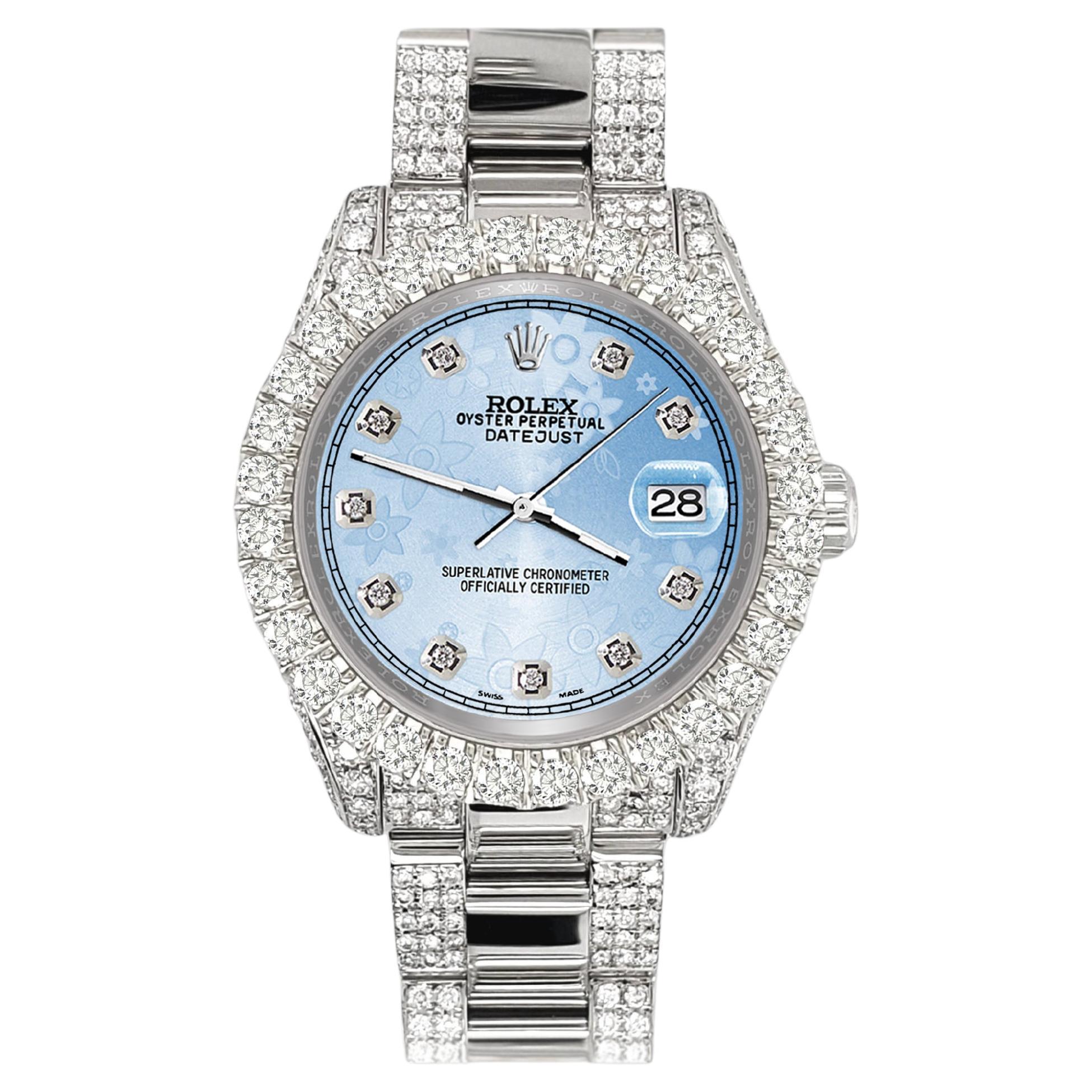 Rolex Datejust Pave 7.2 Carat Iced Diamond Navy Blue Track Watch 178240 ...