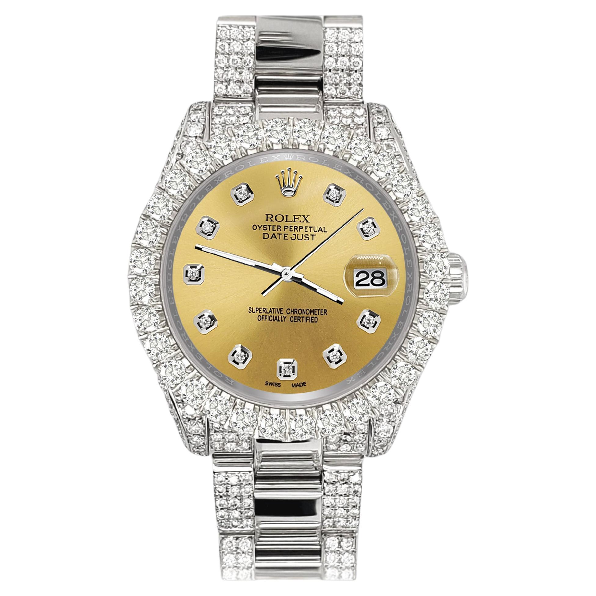 Rolex Datejust Pave 7.2ct Iced Diamond Ice Blue Dial Oyster Watch ...