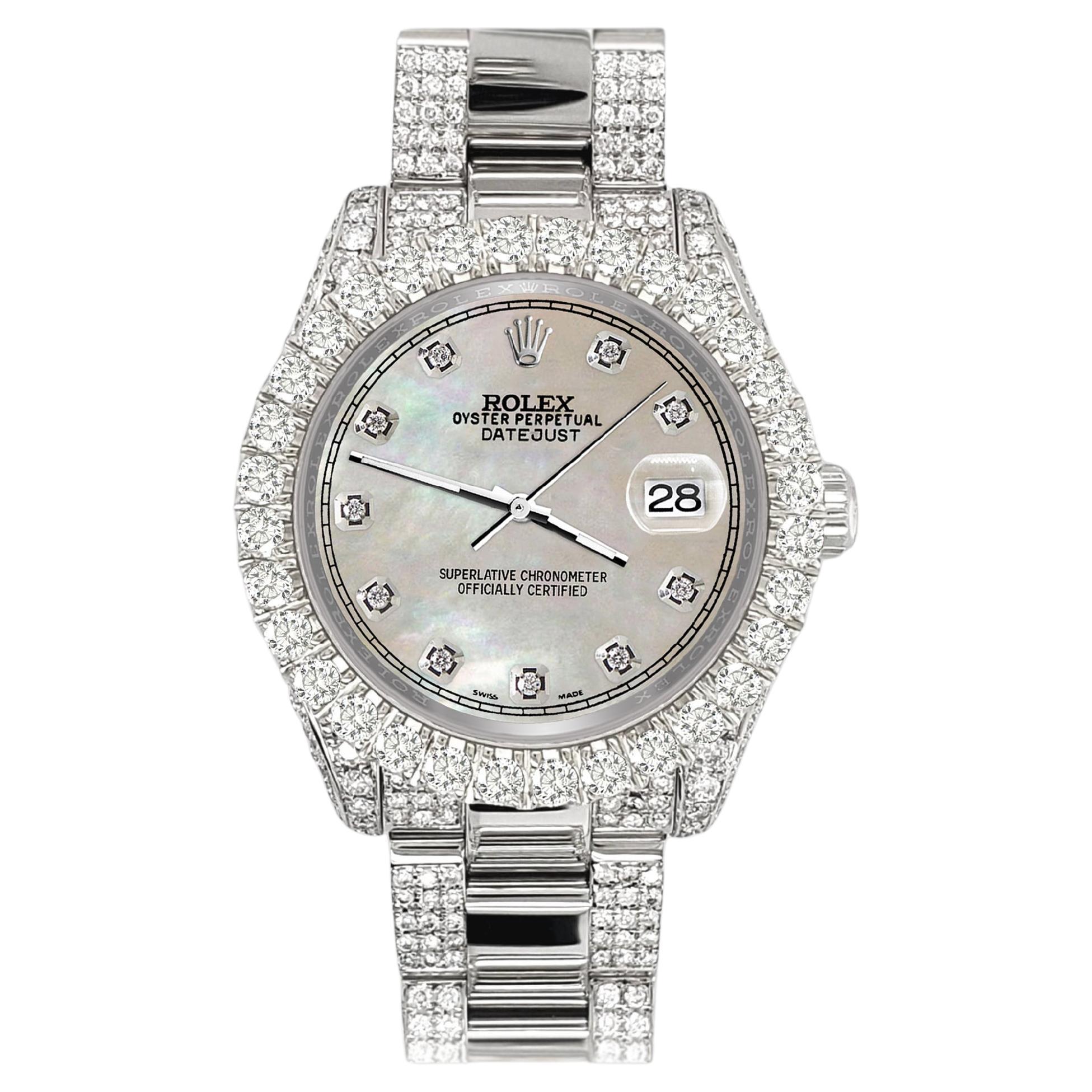 Rolex Datejust Pave 7.2ct Iced Diamond White MOP Track Dial Watch ...