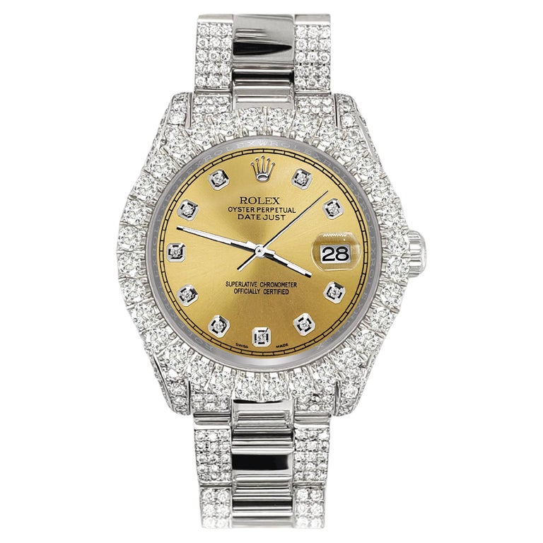 Rolex Datejust 31mm Pave 7.2ct Iced Diamond Champagne Track Dial Watch ...