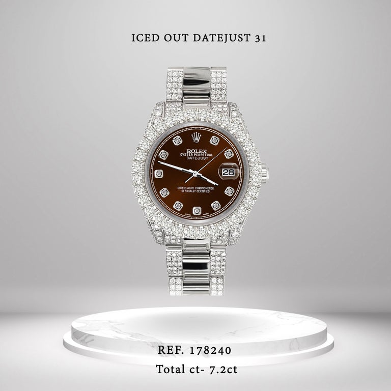 Rolex Datejust Pave 7.2 Carat Iced Diamond Chocolate Track Watch 178240 ...