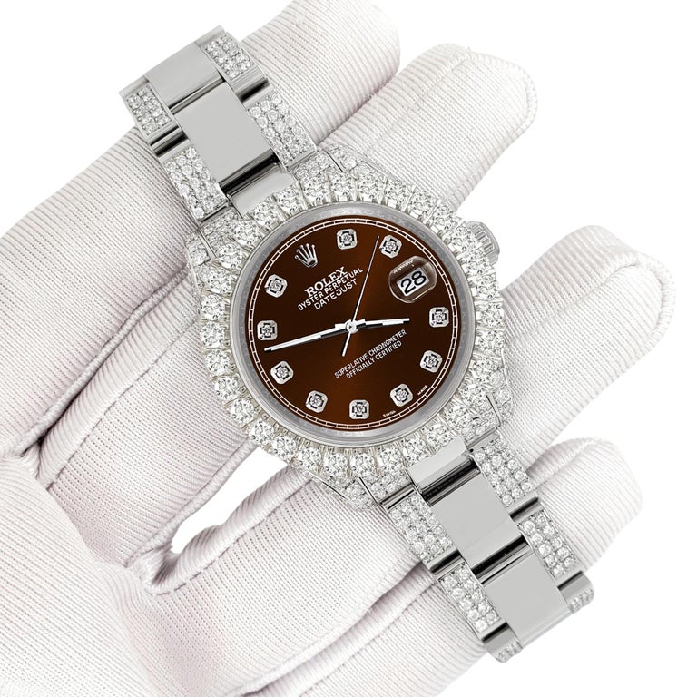 Rolex Datejust Pave 7.2 Carat Iced Diamond Chocolate Track Watch 178240 ...