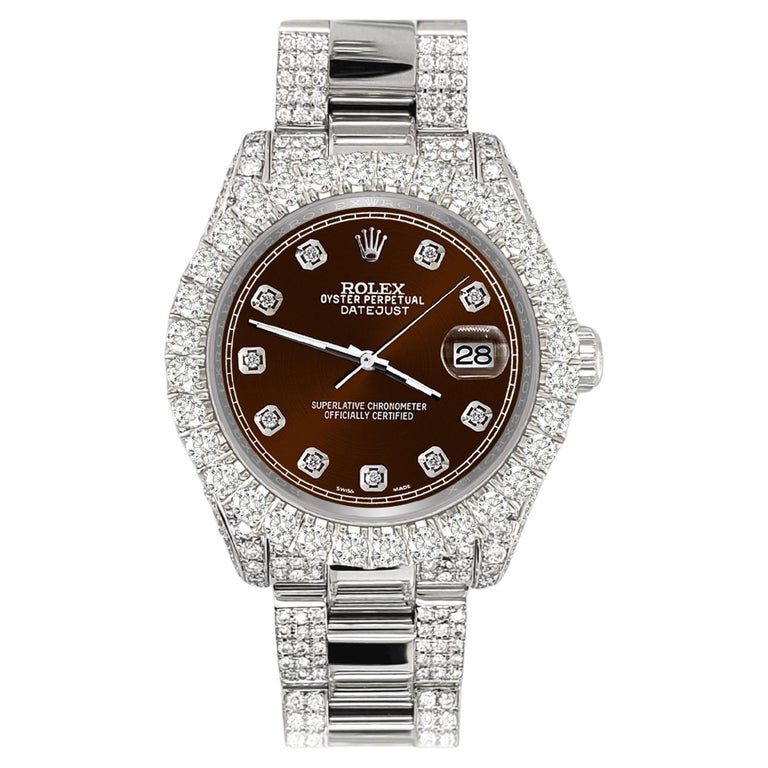 Rolex Datejust Pave 7.2 Carat Iced Diamond Chocolate Track Watch 178240 ...