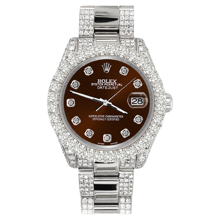 Rolex Datejust Pave 7.2ct Iced Diamond Chocolate Watch 178240 For Sale ...