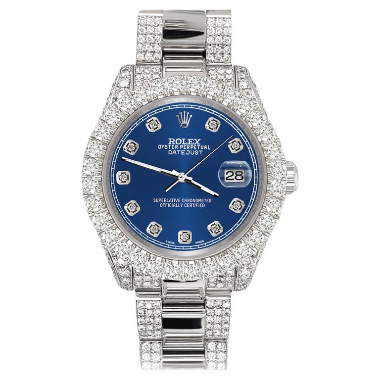 Rolex Datejust Pave 7.2 Carat Iced Diamond Cobalt Blue Track Watch ...
