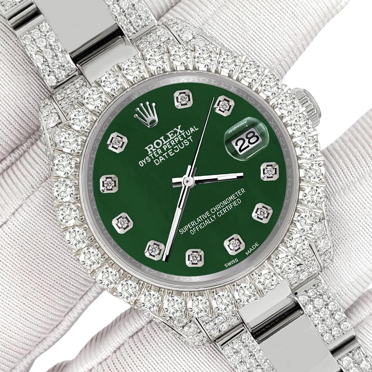 Rolex Datejust Pave 7.2ct Iced Diamond Forest Green Watch 178240 For ...