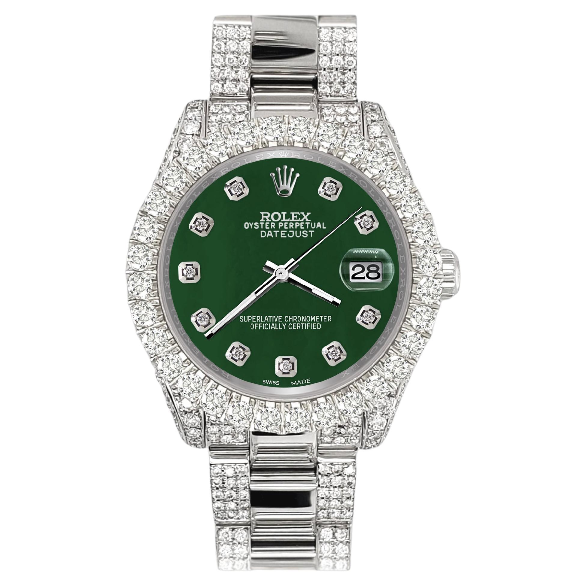 Rolex Datejust 31mm Pave 7.2ct Iced Diamond Forest Green Watch 178240 ...