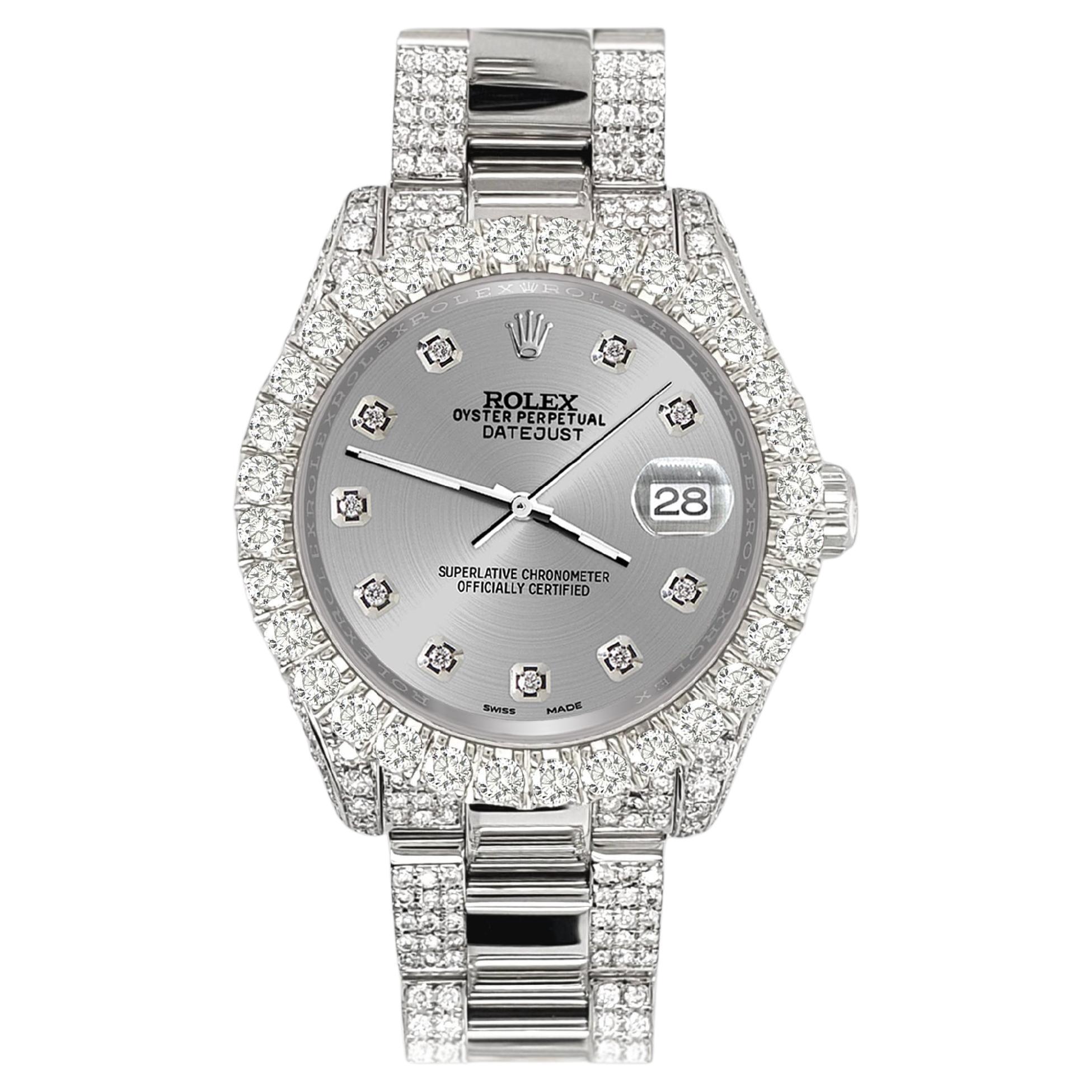Rolex Datejust Pave 7.2 Carat Iced Diamond Satin Linen Dial Oyster ...