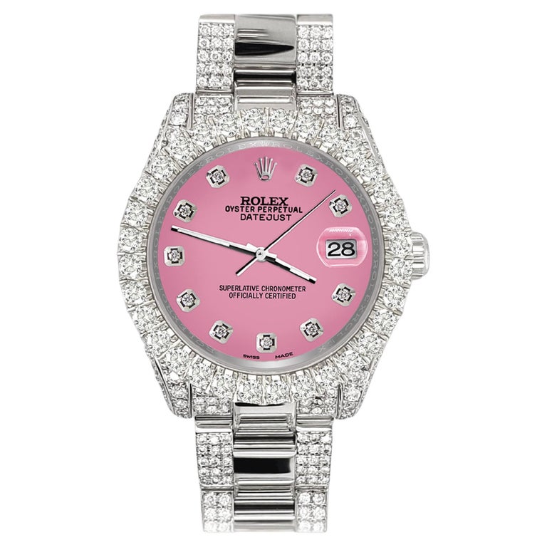 Rolex Datejust Pave 7.2 Carat Iced Diamond Hot Pink Watch 178240 For ...