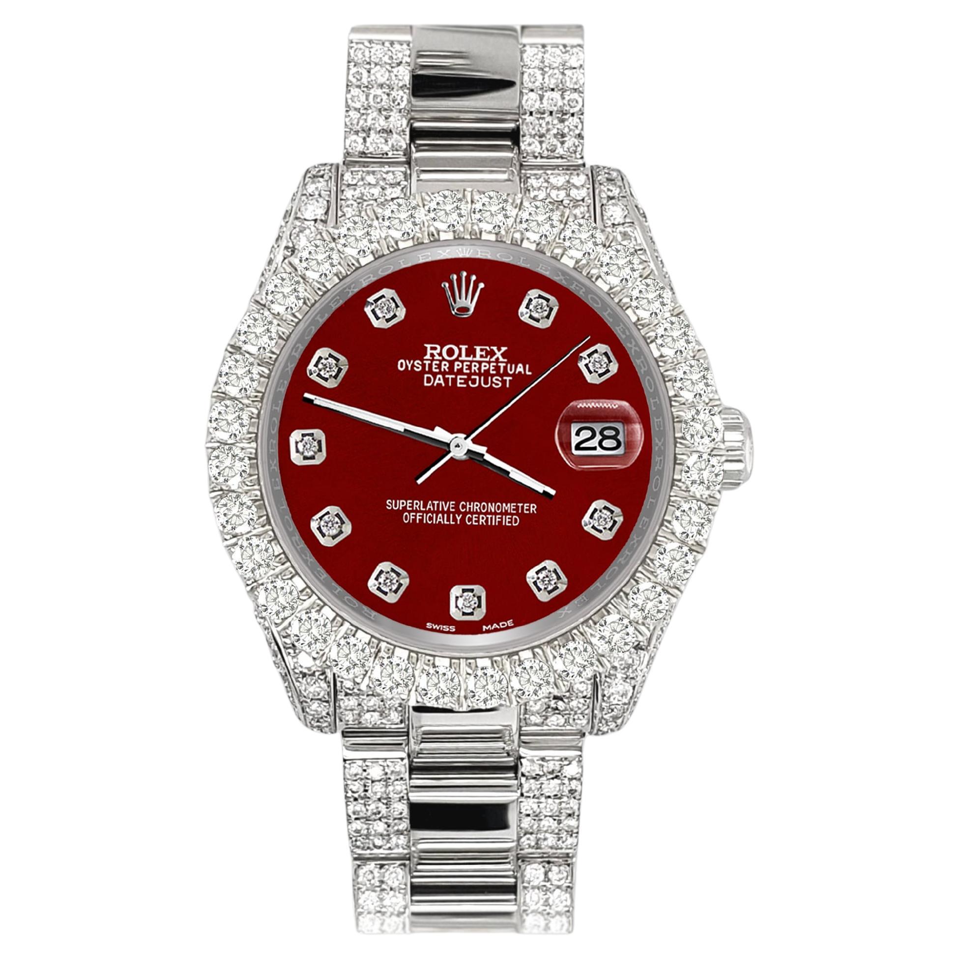 Rolex Datejust Pave 7.2ct Iced Diamond Scarlet Red Watch 178240 For ...
