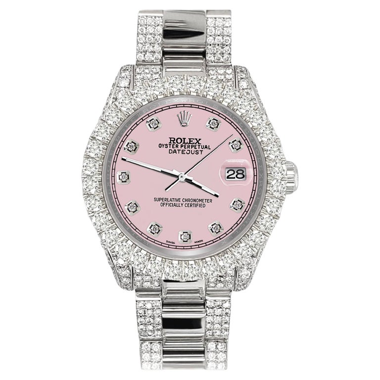 Rolex Datejust Pave 7.2ct Iced Diamond Orchid Pink Track Watch 178240 ...