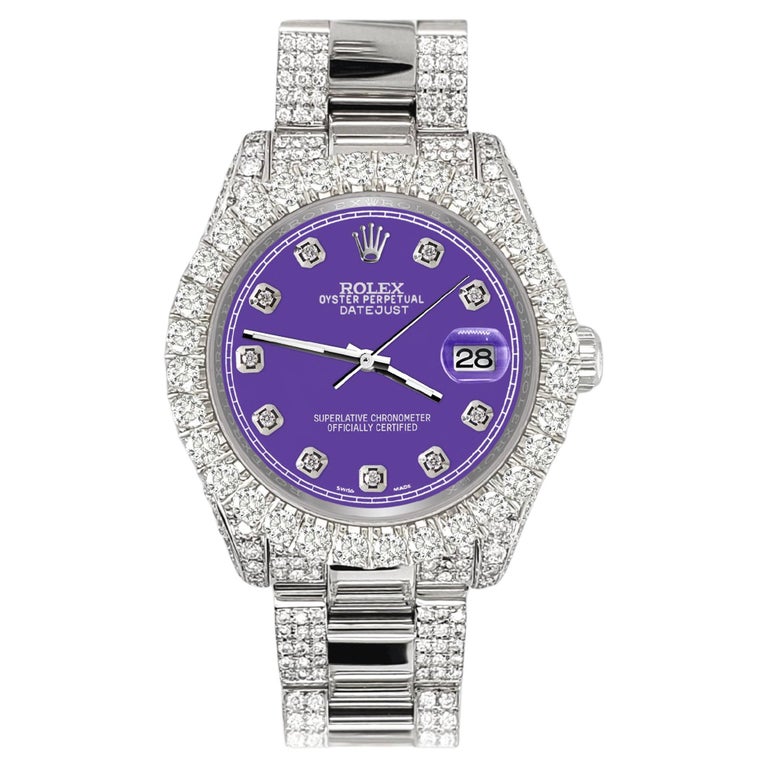 Rolex Datejust Pave 7.2ct Iced Diamond Pastel Purple Track Watch 178240 ...