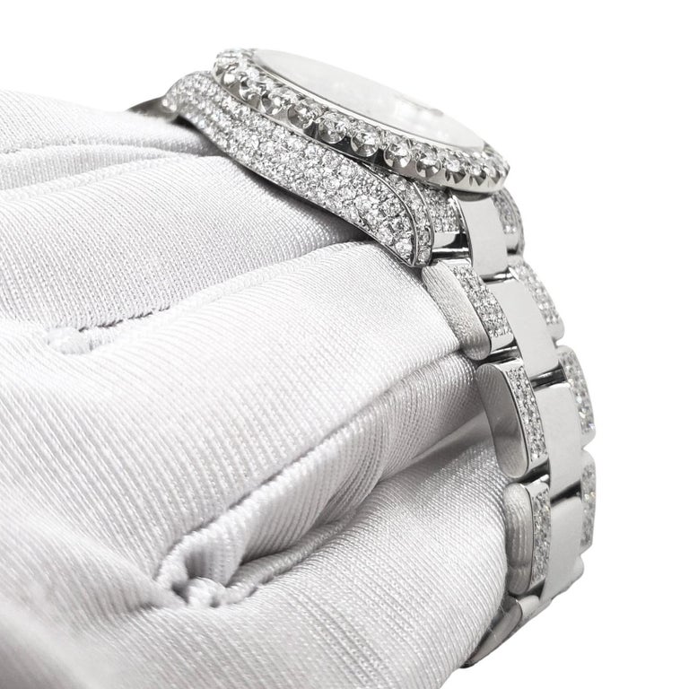 Rolex Datejust Pave 7.2 Carat Iced Diamond Pink Pearl Track Watch ...