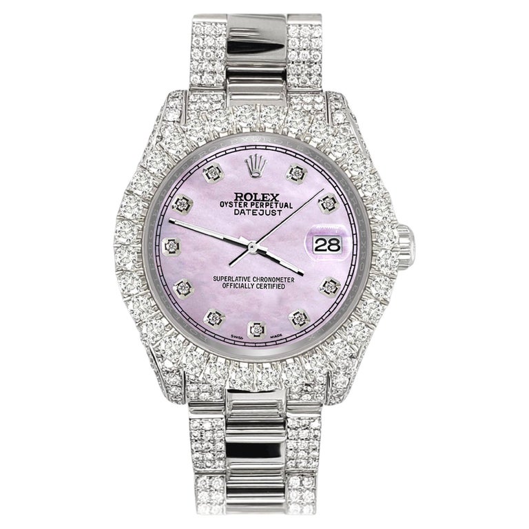 Rolex Datejust Pave 7.2 Carat Iced Diamond Pink Pearl Track Watch ...
