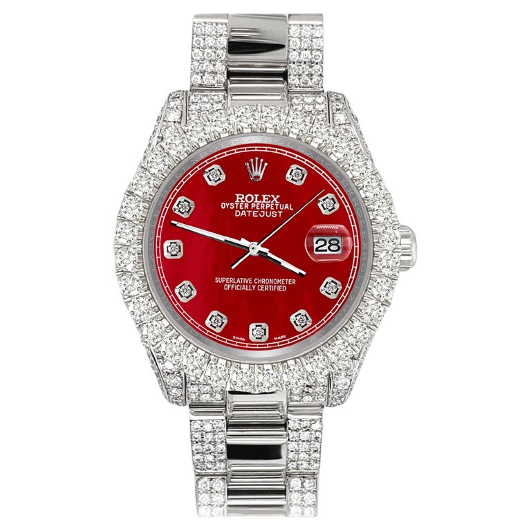 Rolex Datejust 31mm Pave 7.2ct Iced Diamond Red MOP Track Watch 178240 ...