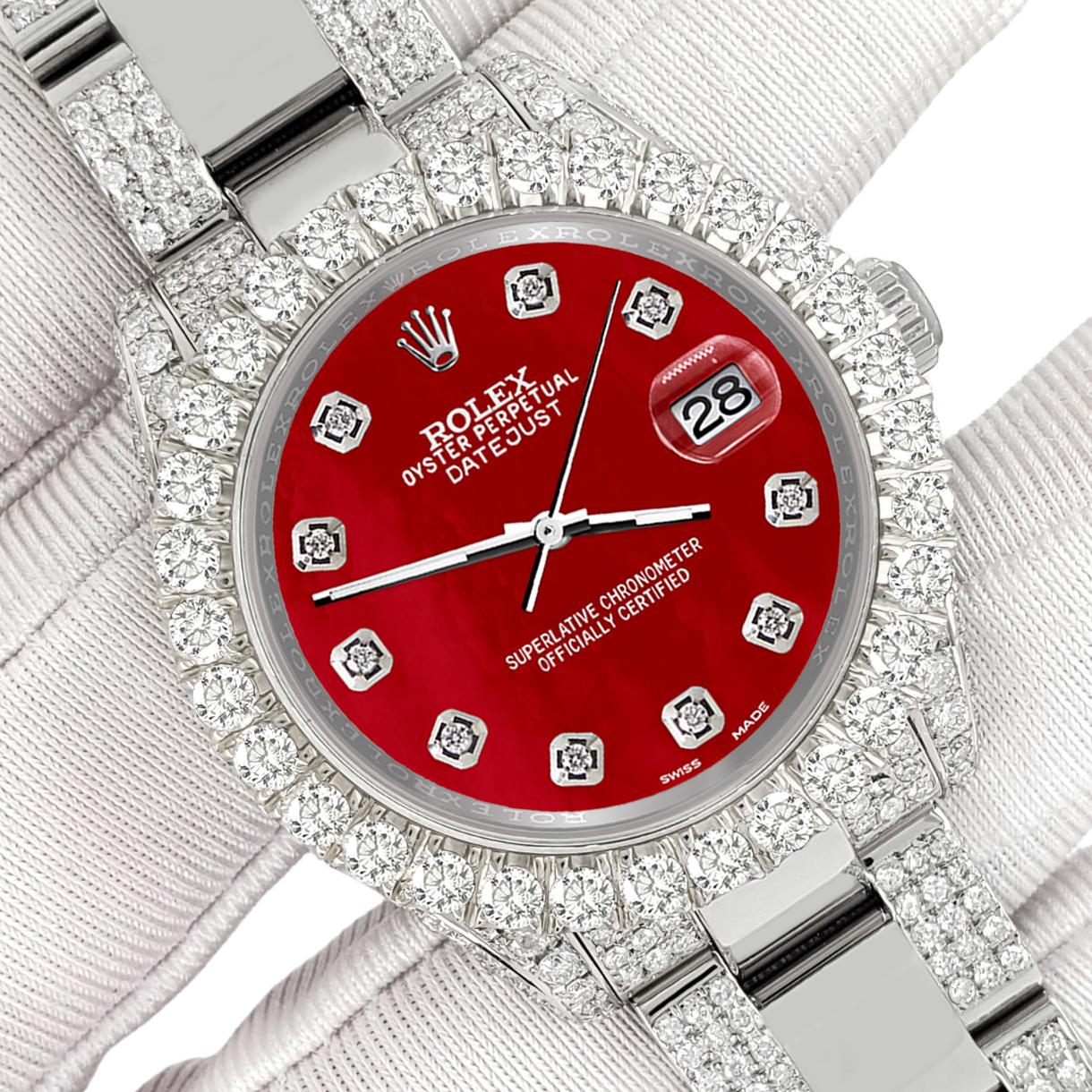 Rolex Datejust Pave 7.2ct Iced Diamond Red MOP Watch 178240 For Sale at ...