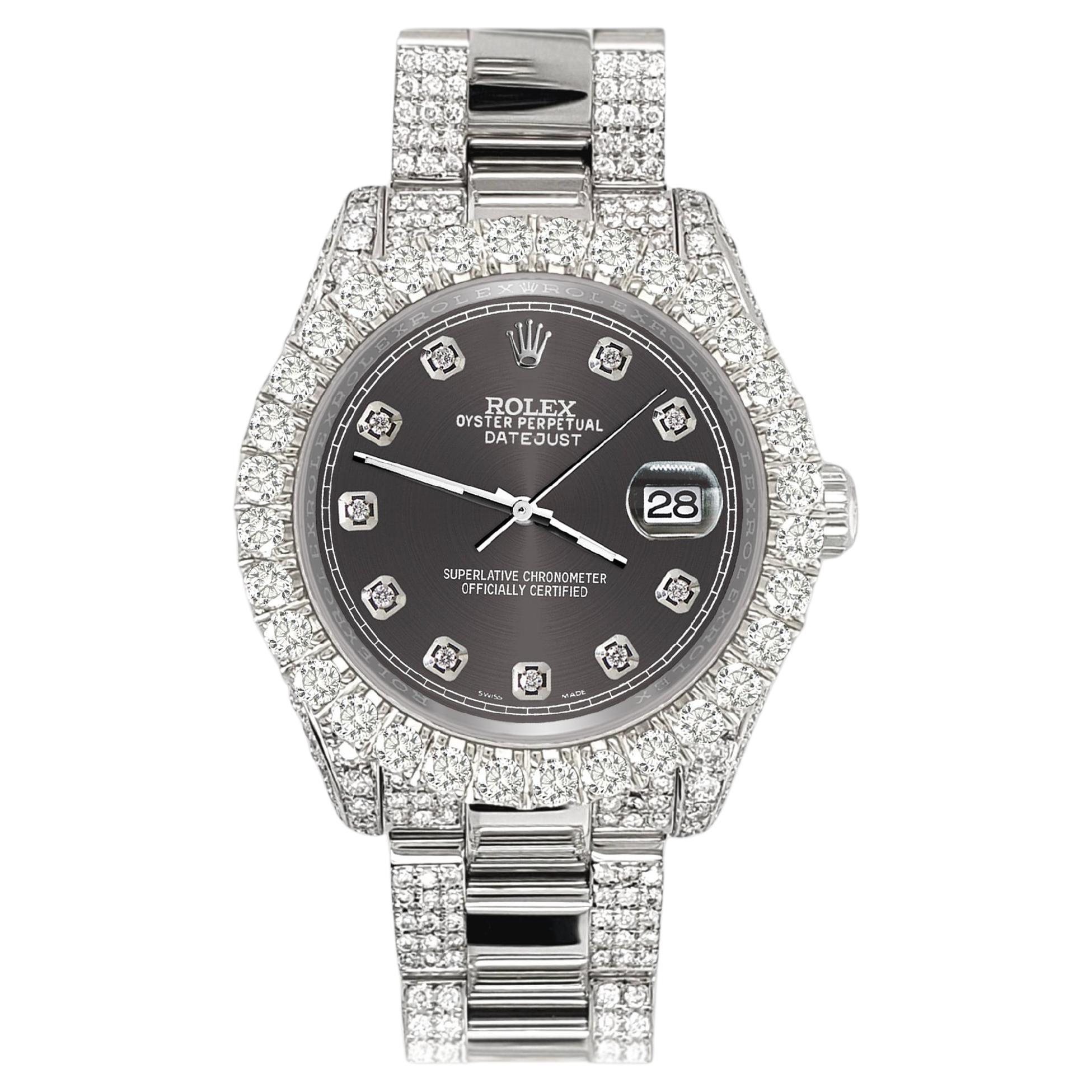 Rolex Datejust Pave 7.2 Carat Iced Diamond Rhodium Gray Dial Watch ...