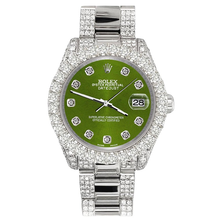 Rolex Datejust 31mm Pave 7.2ct Iced Diamond Royal Green Watch 178240 ...