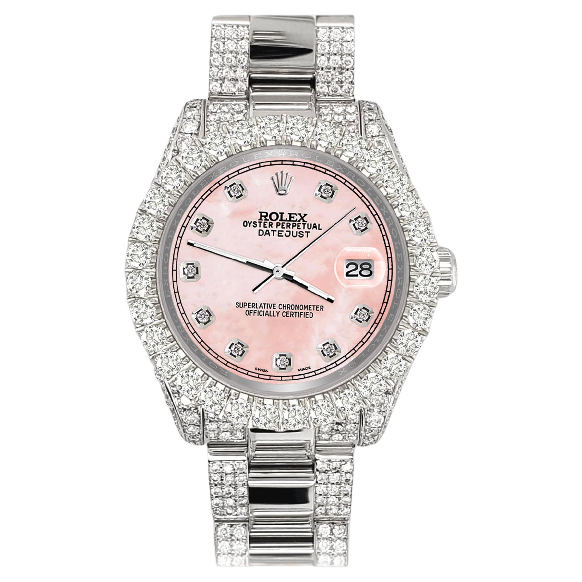 Rolex Datejust Pave 7.2 Carat Iced Diamond Royal Pink MOP Watch 178240 ...