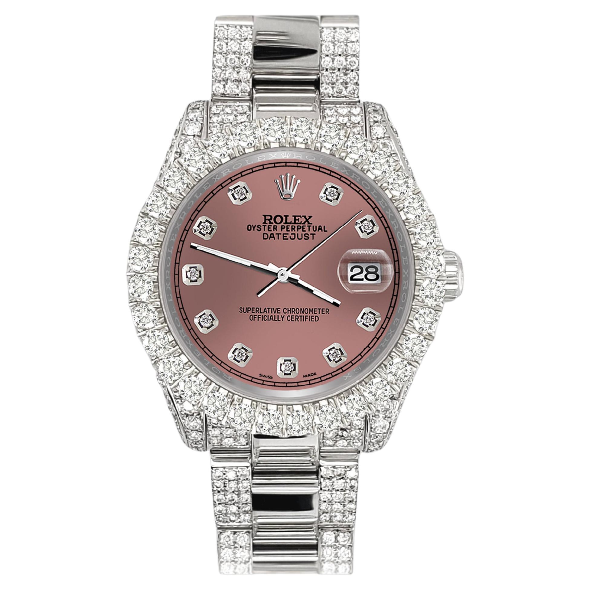 Rolex Datejust Pave 7.2 Carat Iced Diamond Chocolate Track Watch 178240 ...