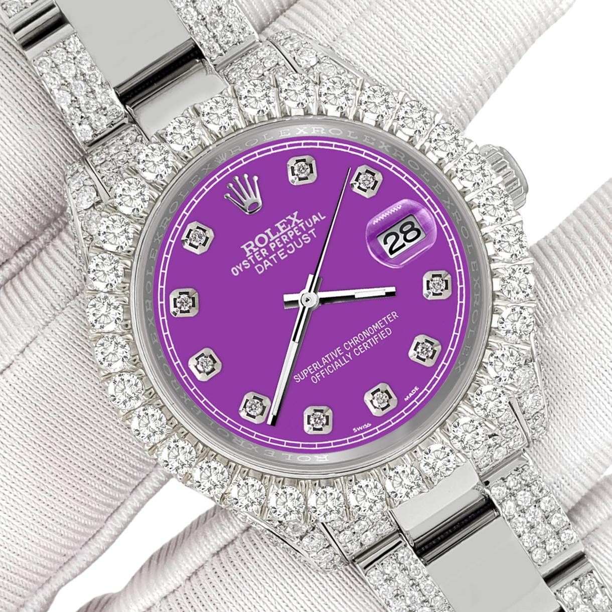 Rolex Datejust Pave 7.2ct Iced Diamond Sangria Purple Track Watch ...