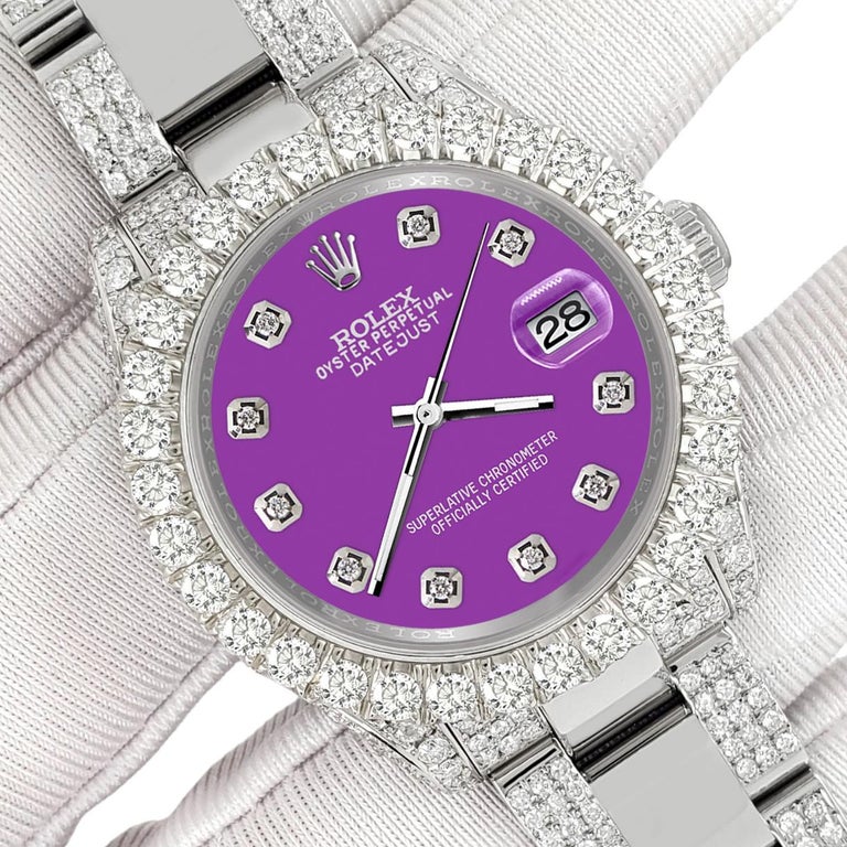 Rolex Datejust Pave 7.2ct Iced Diamond Sangria Purple Watch 178240 For ...