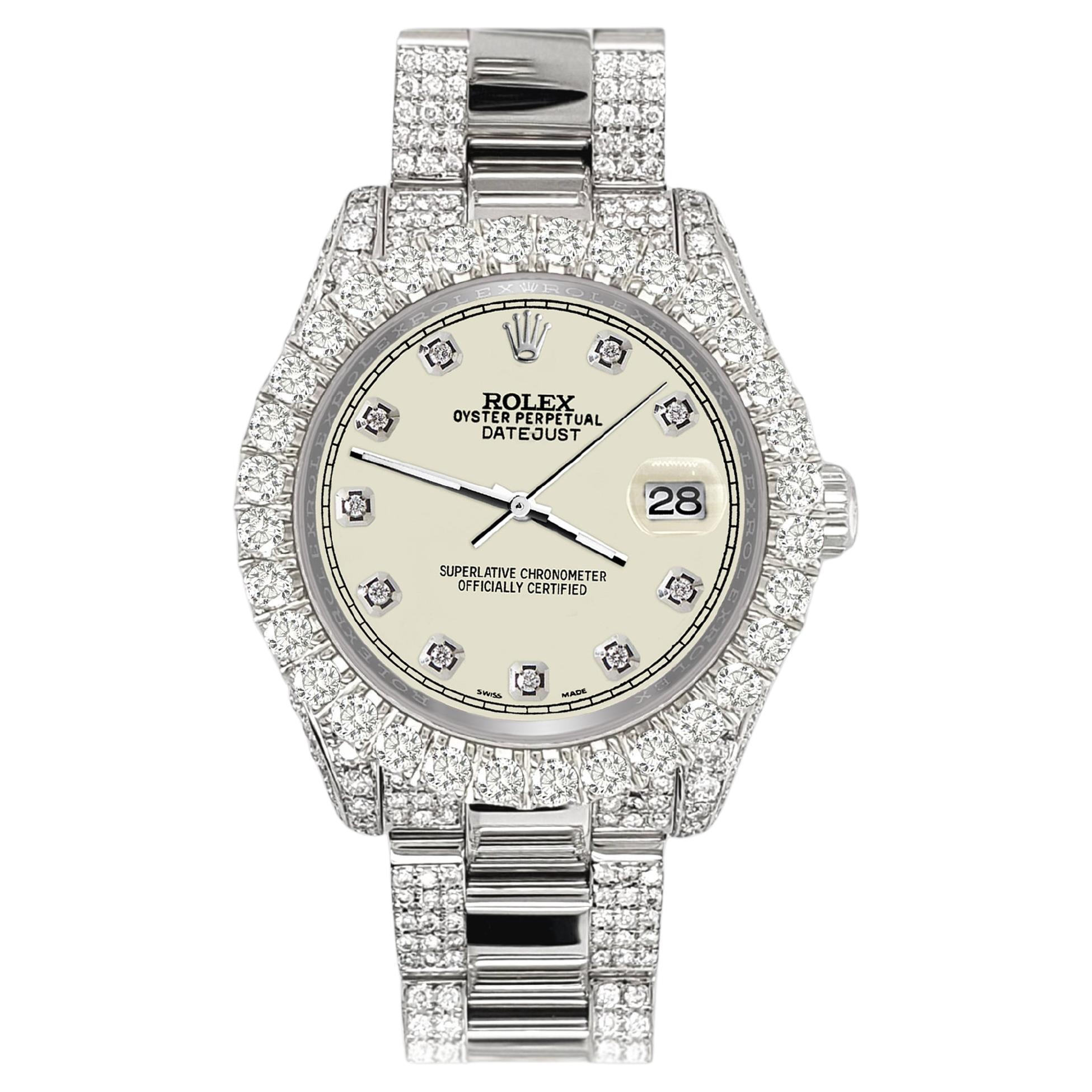 Rolex Datejust Pave 7.2ct Iced Diamond Satin Linen Track Dial Watch ...