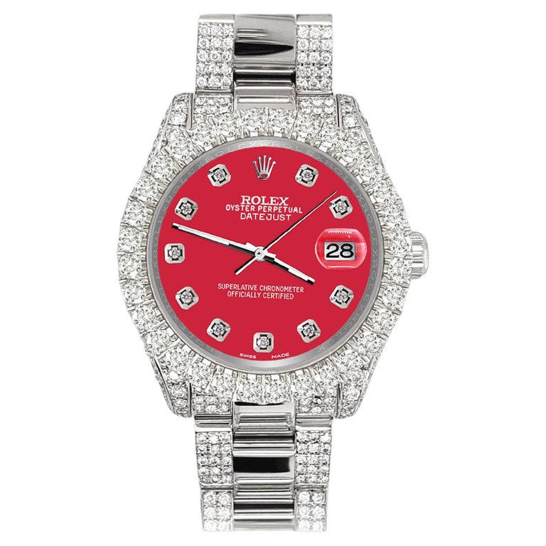 Rolex Datejust Pave 7.2ct Iced Diamond Scarlet Red Watch 178240 For ...