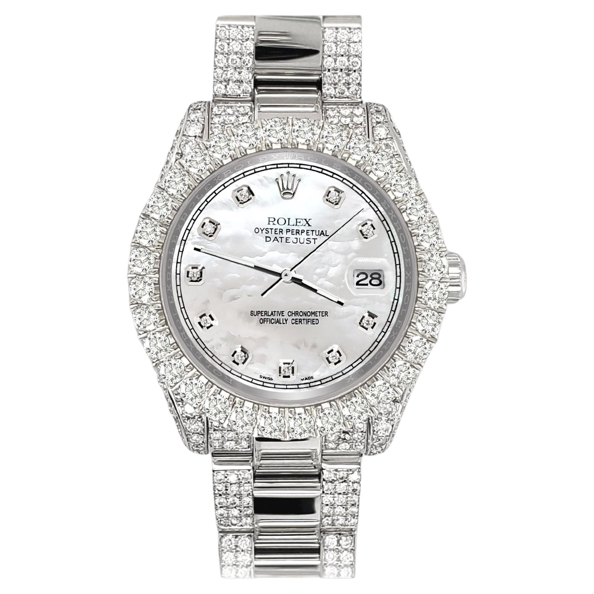 Rolex Datejust Pave 7.2ct Iced Diamond White MOP Dial Oyster Watch ...