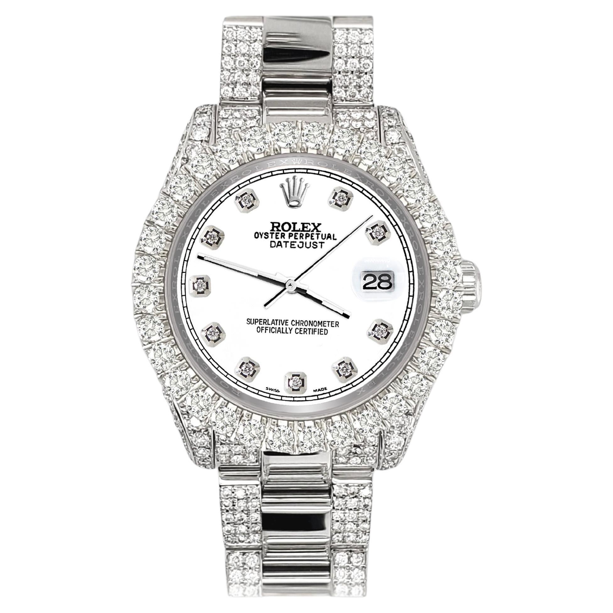 Rolex Datejust Pave 7.2ct Iced Diamond Ice Blue Dial Oyster Watch ...