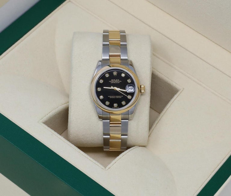 Rolex Datejust Steel and Yellow Gold Watch Black Diamond Dial Oyster ...