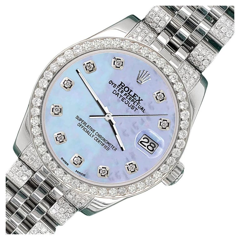 Rolex Datejust 3.30 Carat Diamond Bezel/Bracelet/Blue MOP Dial Watch ...
