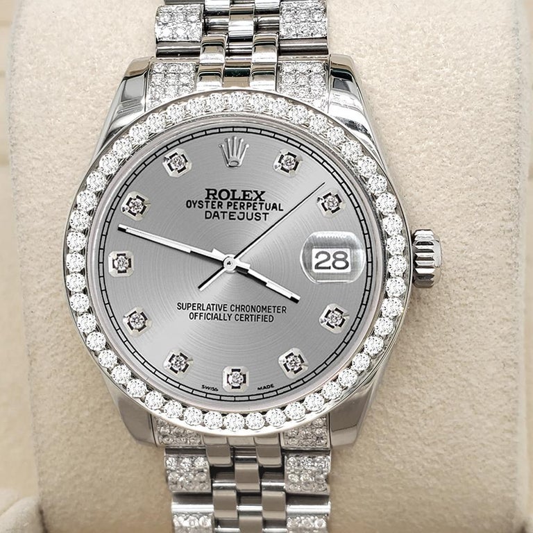 Rolex Datejust 3.30 Carat Diamond Bezel/Bracelet/Gray Diamond Dial ...