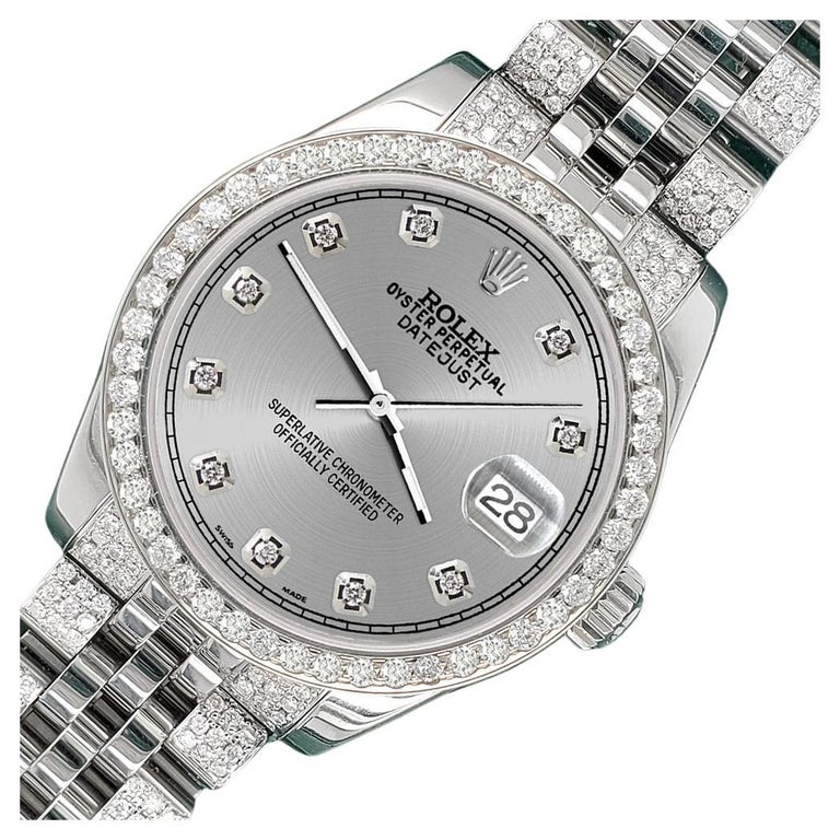 Rolex Datejust 3.30 Carat Diamond Bezel/Bracelet/Gray Diamond Dial ...