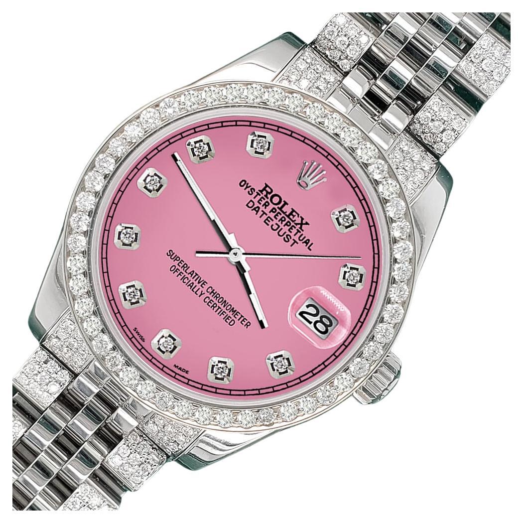 Rolex Datejust 3.30 Carat Diamond Bezel/Bracelet/Baby Pink Dial Watch ...